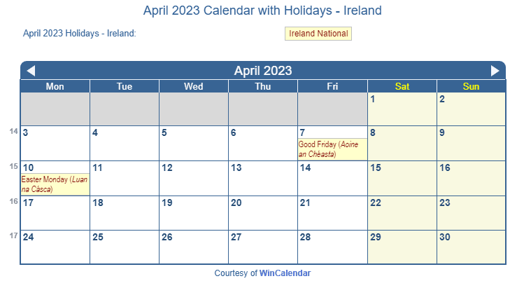Print Friendly April 2023 US Calendar for printing