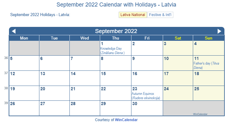 Print Friendly September 2022 US Calendar for printing
