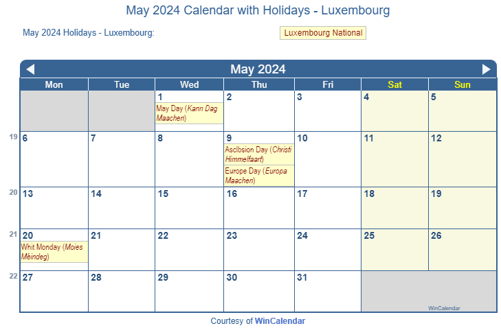 Print Friendly May 2024 US Calendar for printing