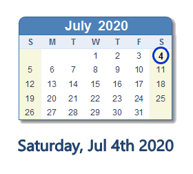 July 4 2020 Calendar With Holidays And Count Down Can
